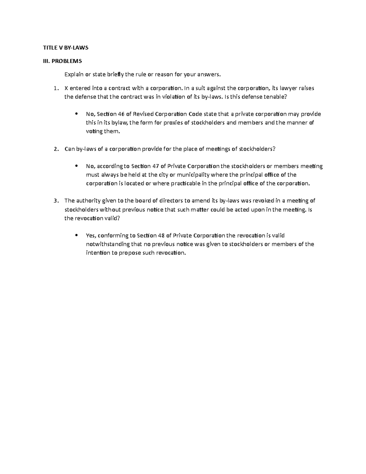 Title V BY-LAWS Title VI Meetings - TITLE V BY-LAWS III. PROBLEMS ...
