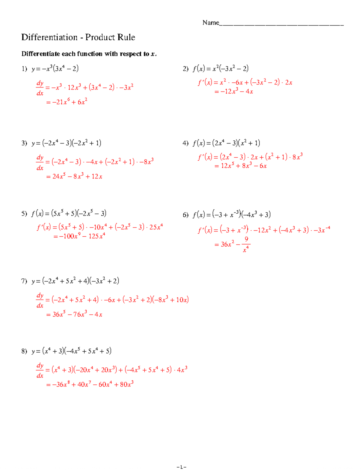 Product Rule power functions answer - © C H 2 q 0 q 1 q 3 F K KOu Et 8 ...
