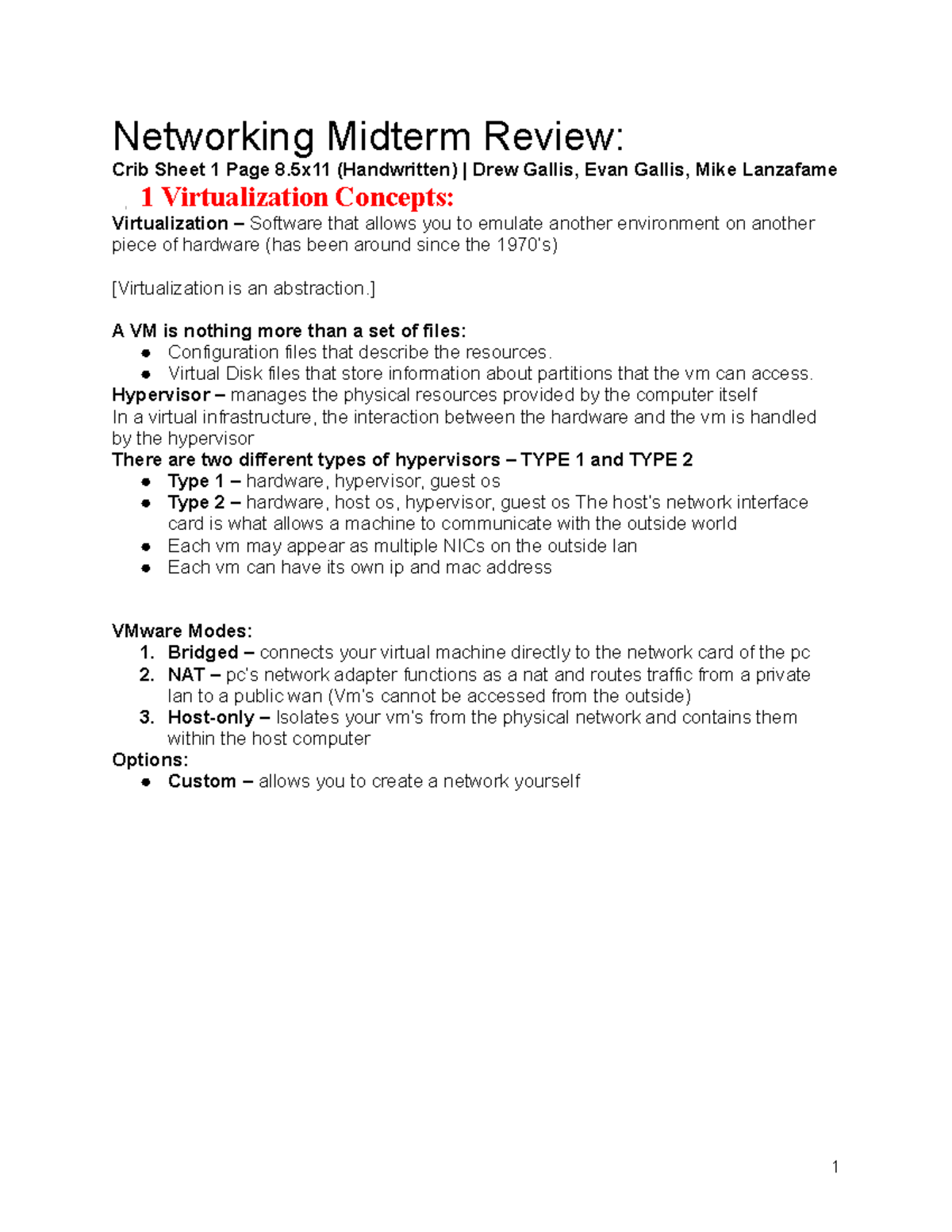 NSSA 245 Midterm Review - Networking Midterm Review: Crib Sheet 1 Page ...