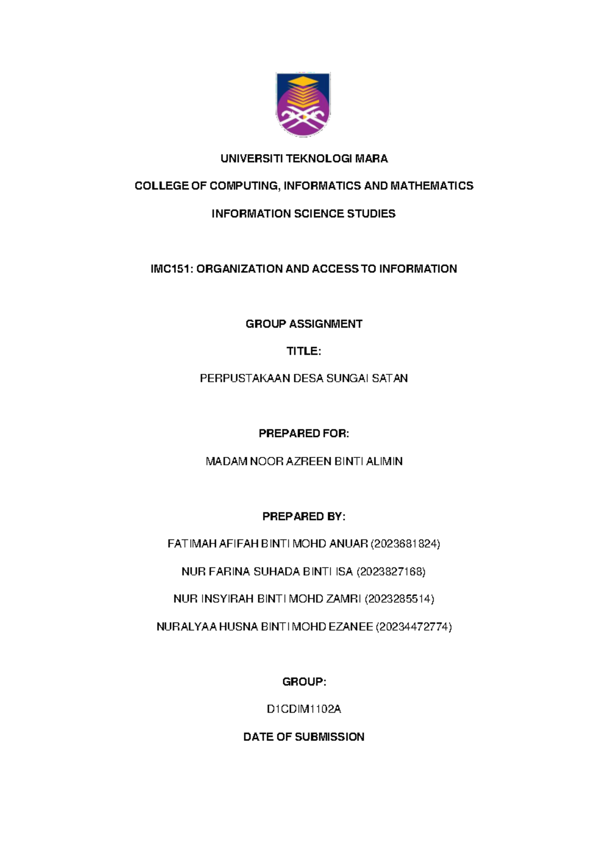 IMC151(PDF) - UNIVERSITI TEKNOLOGI MARA COLLEGE OF COMPUTING, INFORMATICS AND MATHEMATICS - Studocu