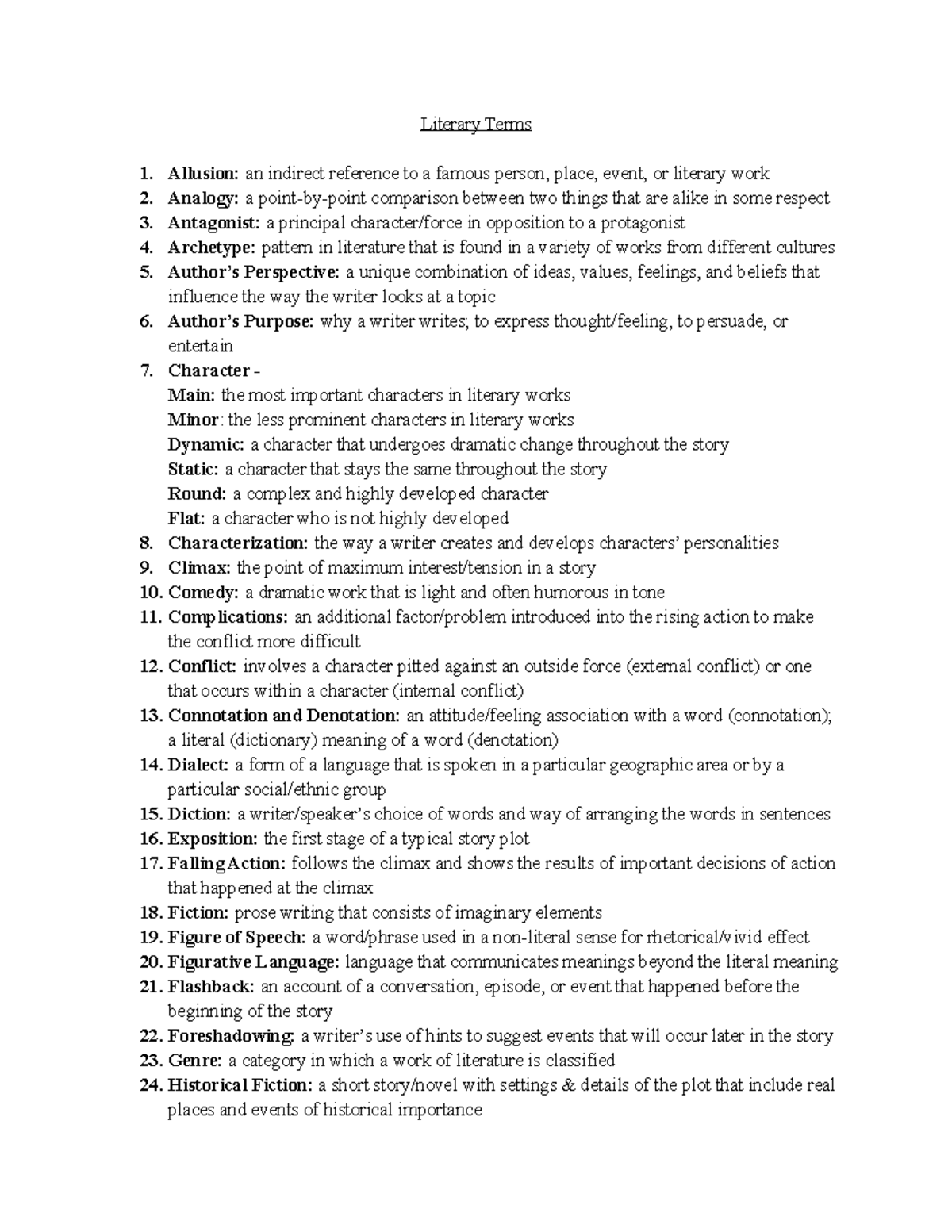 Literary Terms 2 - Literary Terms Allusion: an indirect reference to a ...