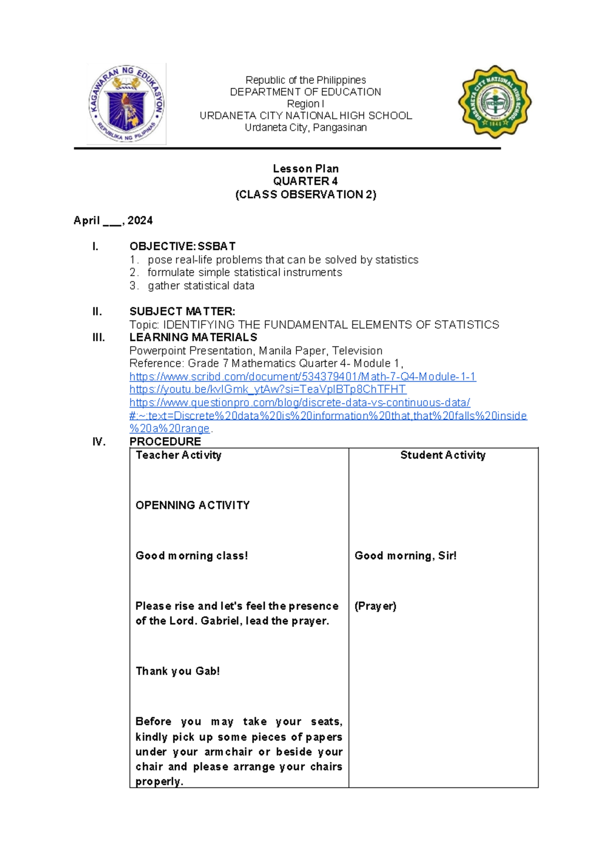 Final EDIT OF MY Lesson PLAN - Republic of the Philippines DEPARTMENT ...