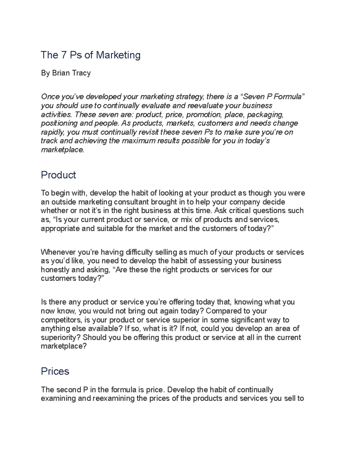 The 7 Ps of Marketing - qwqwe - The 7 Ps of Marketing By Brian Tracy ...