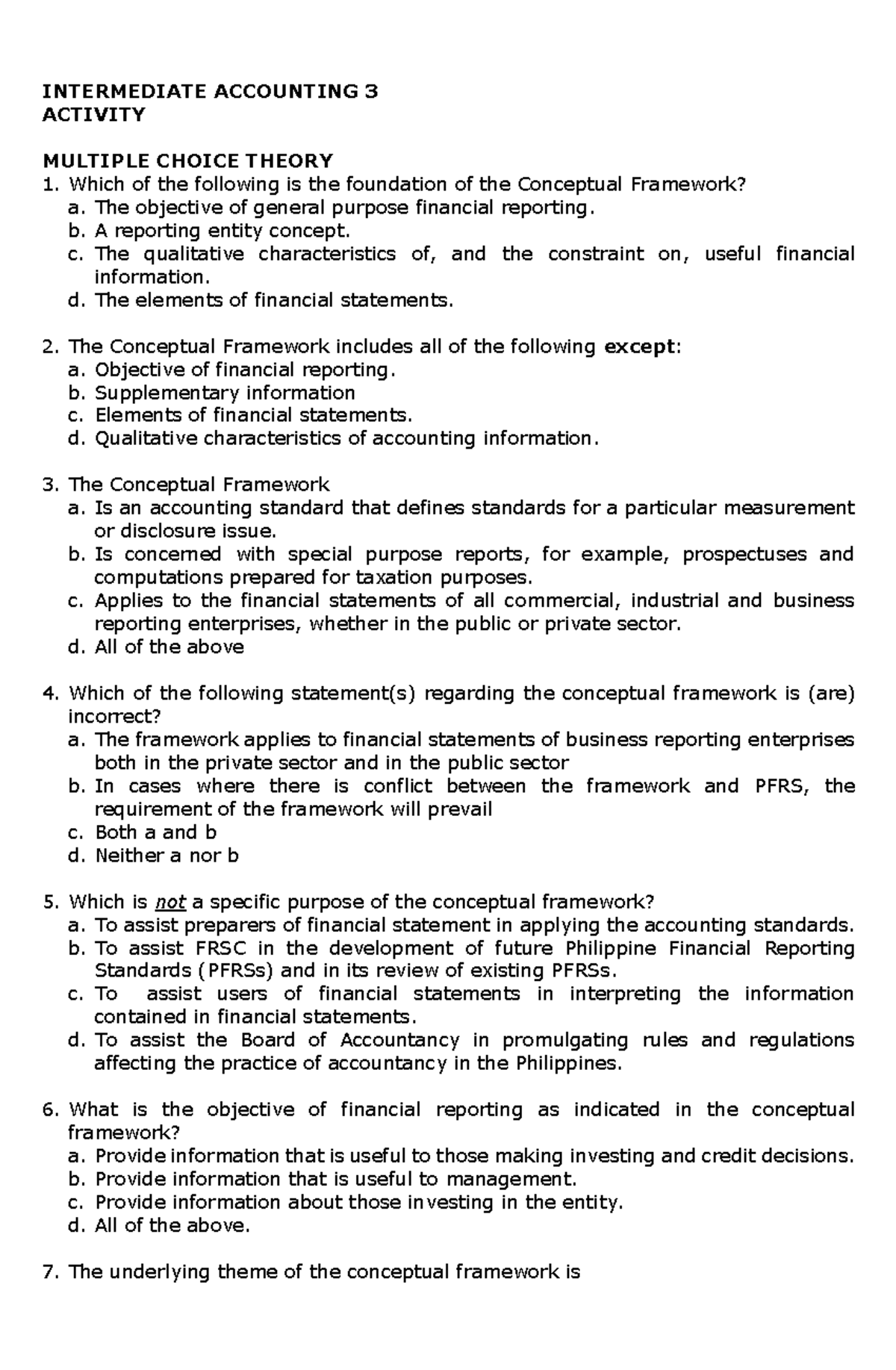 Exam intermediate Accounting 2 - INTERMEDIATE ACCOUNTING 3 ACTIVITY ...