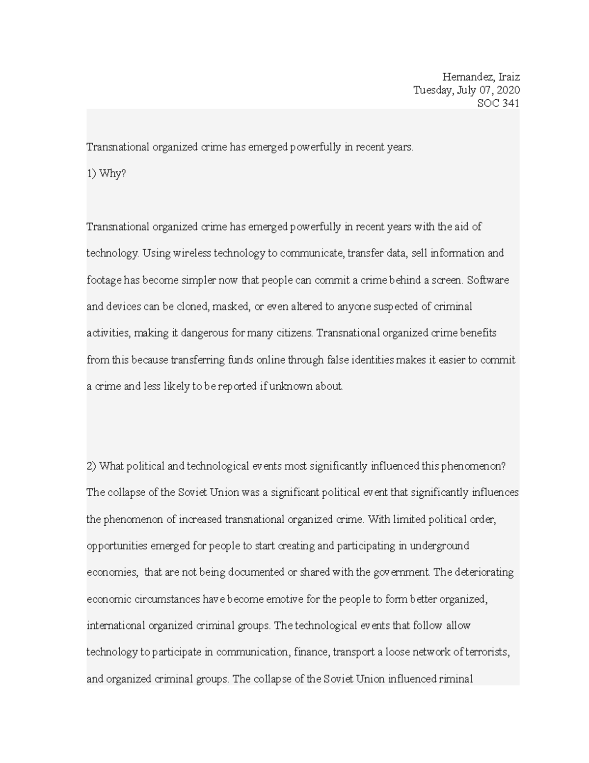 Assignment #5- SOC 341 - Hernandez, Iraiz Tuesday, July 07, 2020 SOC ...