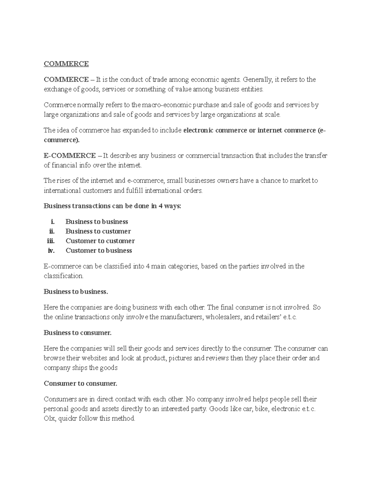 Commerce Notes - COMMERCE COMMERCE – It is the conduct of trade among ...