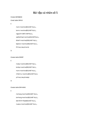 Bài tập cơ sở dữ liệu 1 - Bài tập luyện tập - Bài t ập cá nhân sốố 1 (Nguyễễn Cống T nh ...