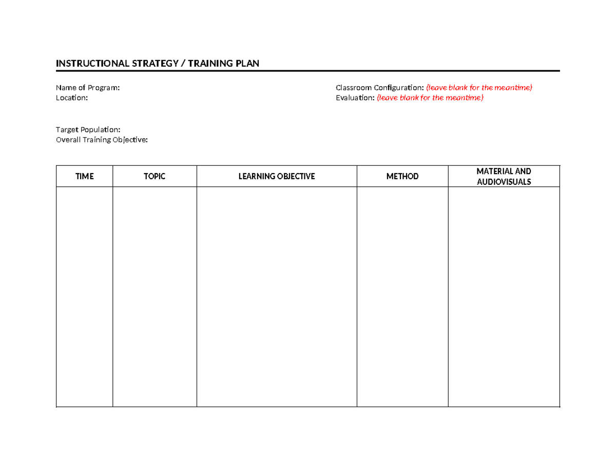 Instructional Strategy Template and Sample - INSTRUCTIONAL STRATEGY ...