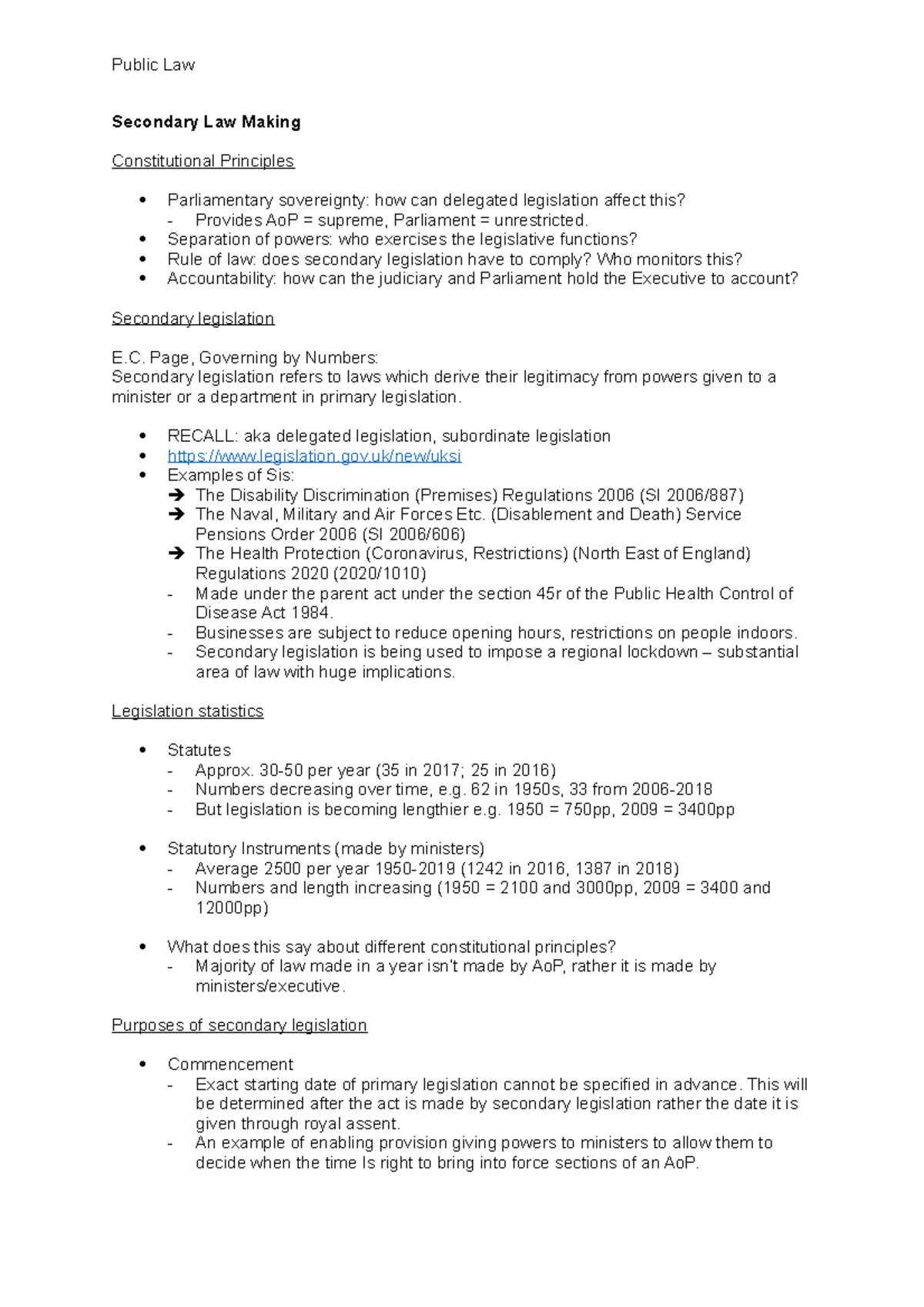 Secondary Law Making - Week 6 - Secondary Law Making Constitutional ...