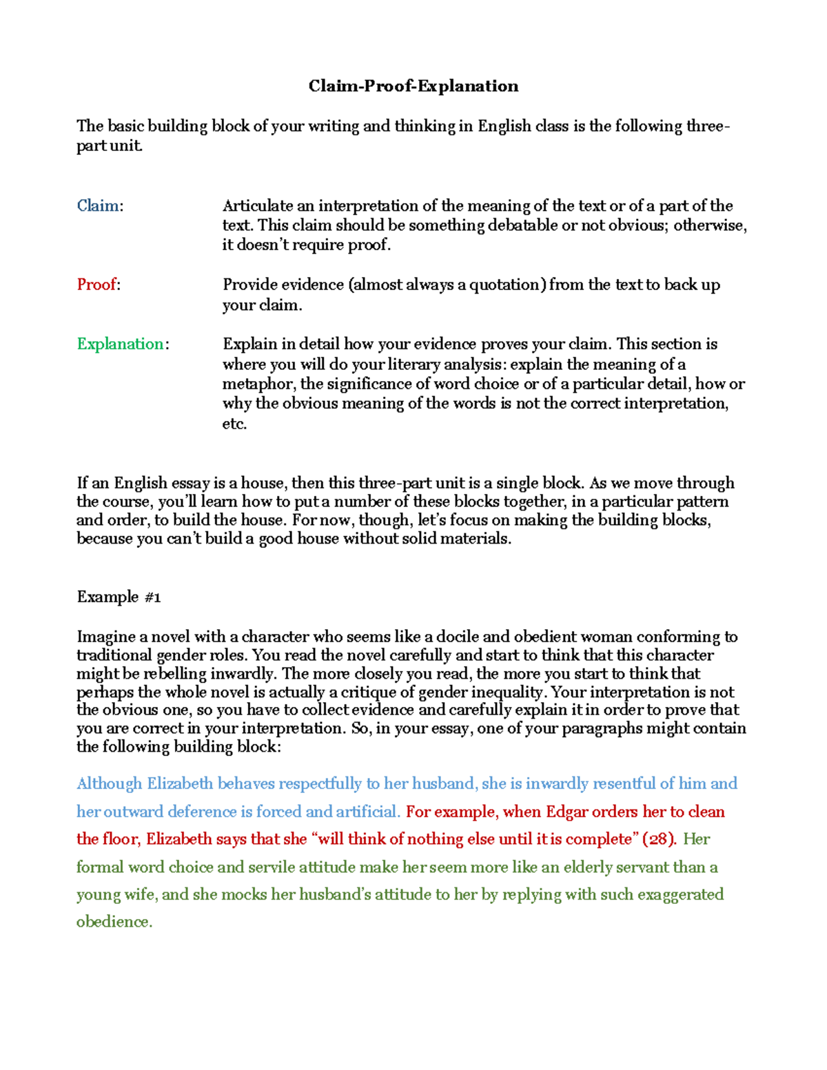 Building blocks - essay instructions - Claim-Proof-Explanation The ...