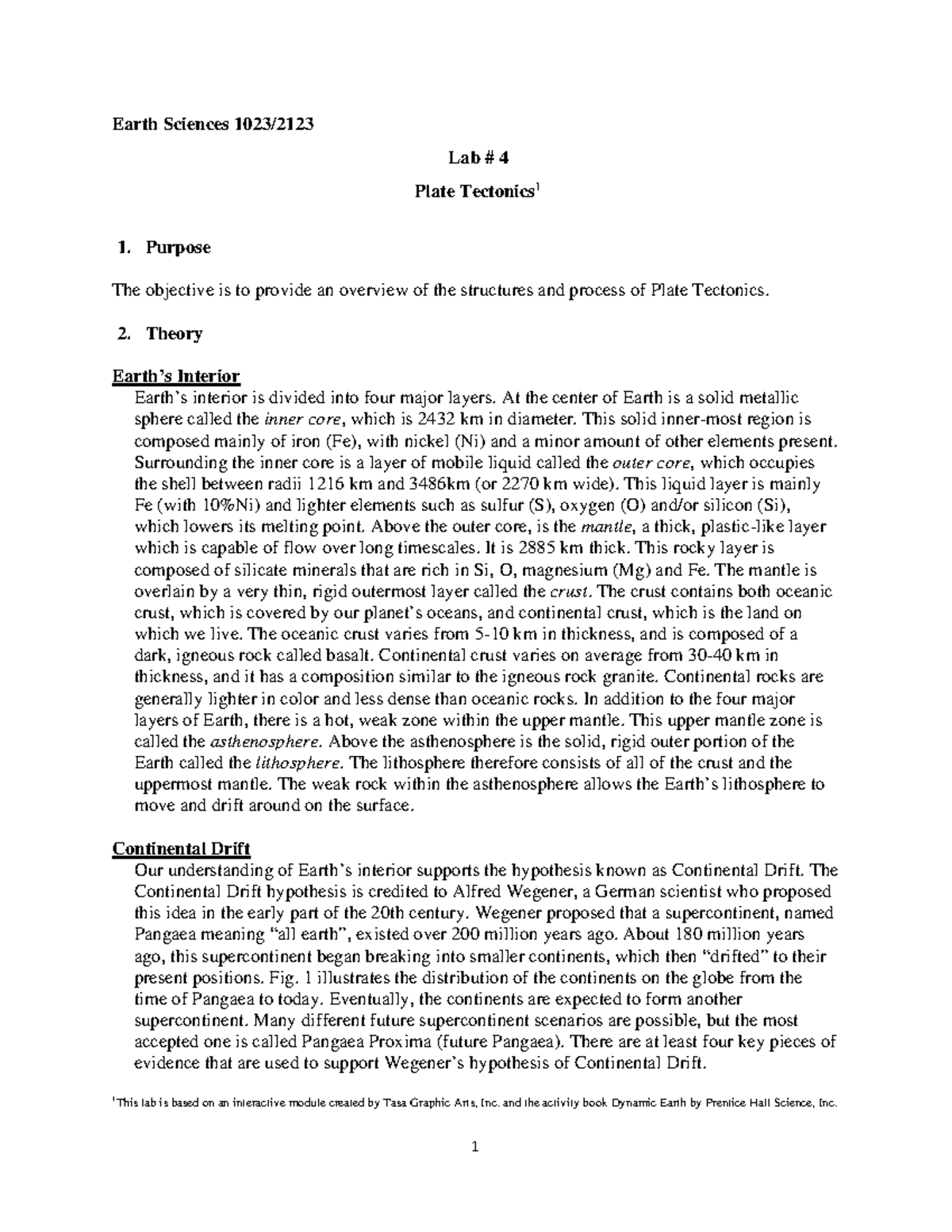ES 1023-2123 Lab 4 Plate Tectonics - Earth Sciences 1023/ Lab # 4 Plate ...