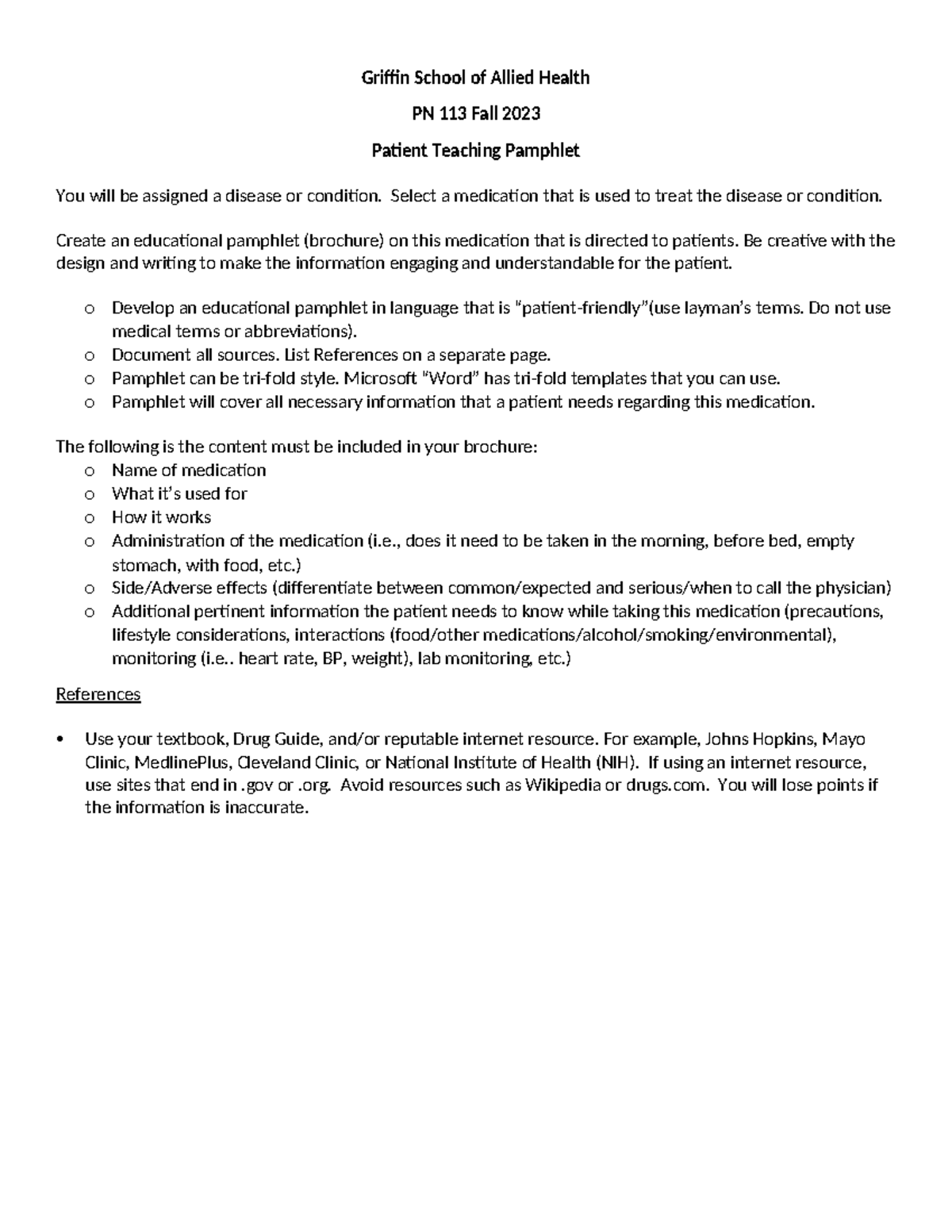 Brochure Project - medications - Griffin School of Allied Health PN 113 ...