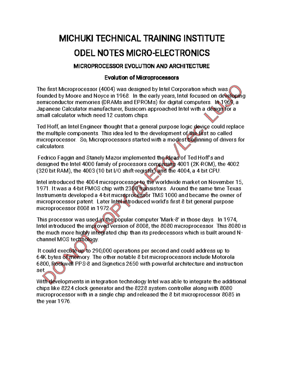 QA ODEL Notes Microelectronics 2 - MICHUKITECHNICALTRAININGINSTITUTE ...