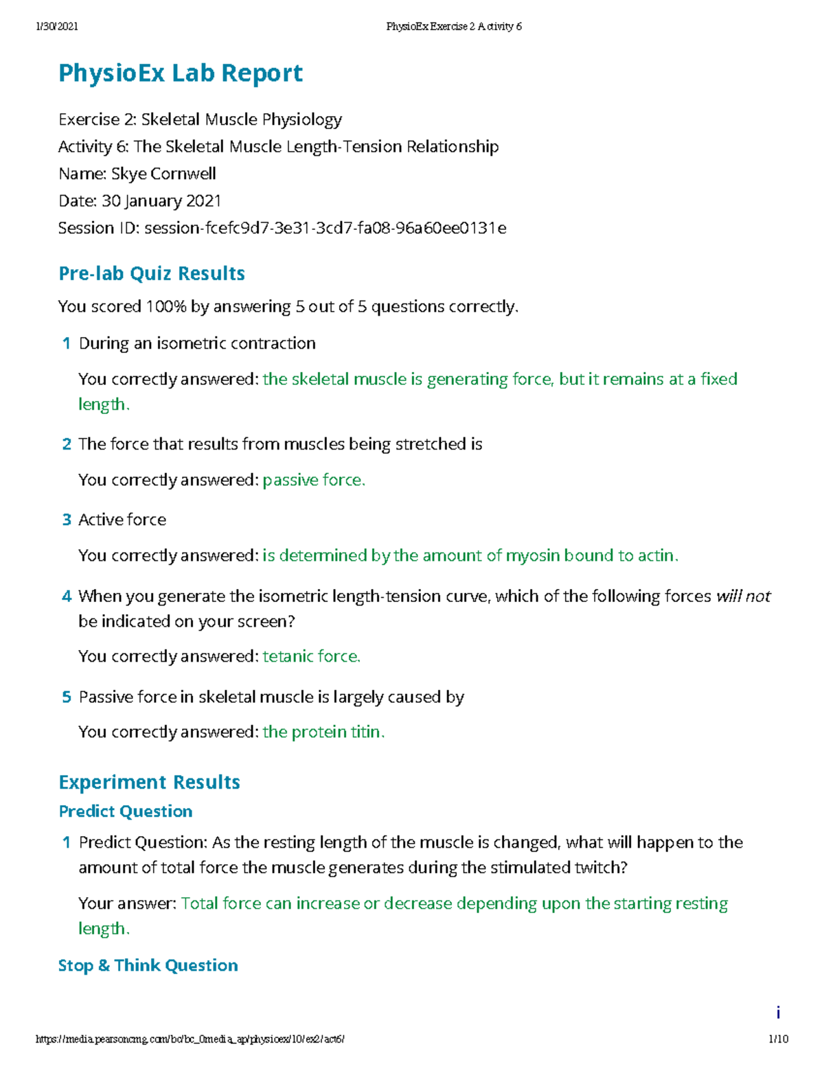 Physio Ex Exercise 2 Activity 6 - PhysioEx Lab Report Exercise 2 ...