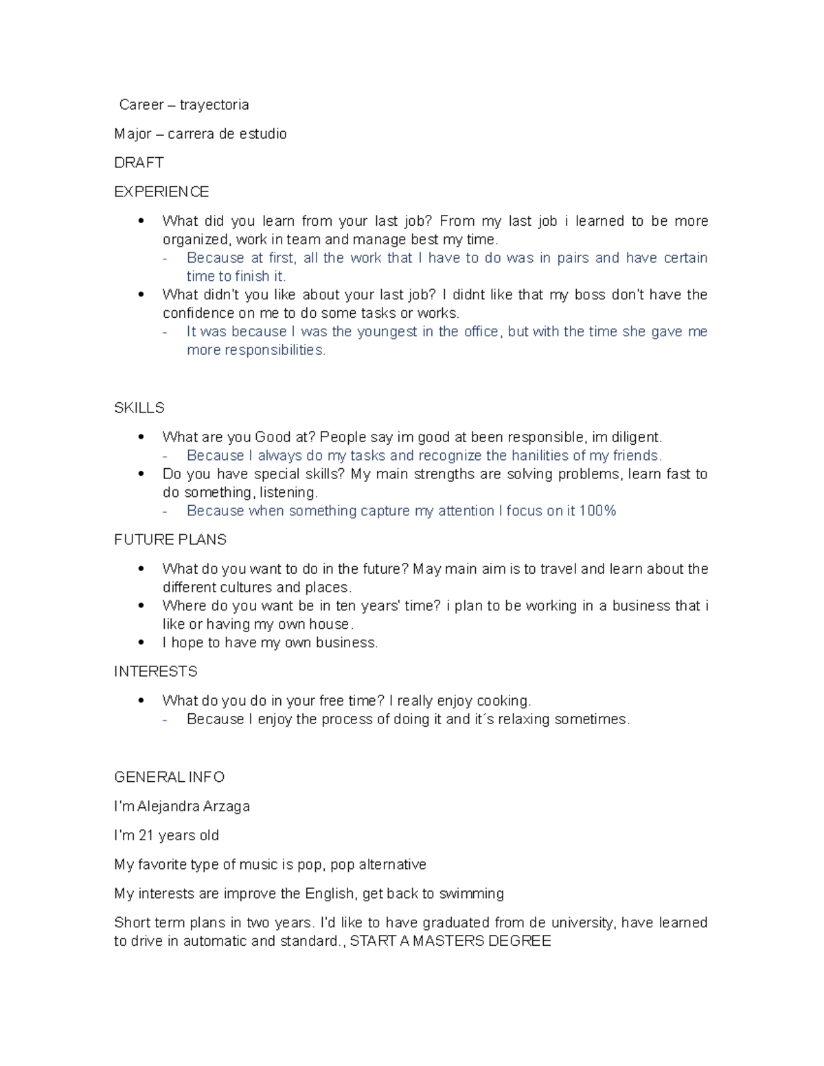 Draft 16-08 - ..... - Career – trayectoria Major – carrera de estudio ...