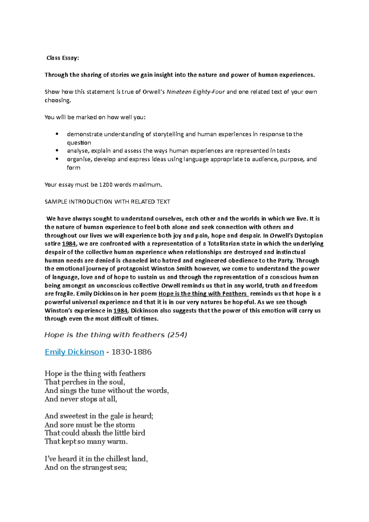 Class essay with sample intro - Class Essay: Through the sharing of ...