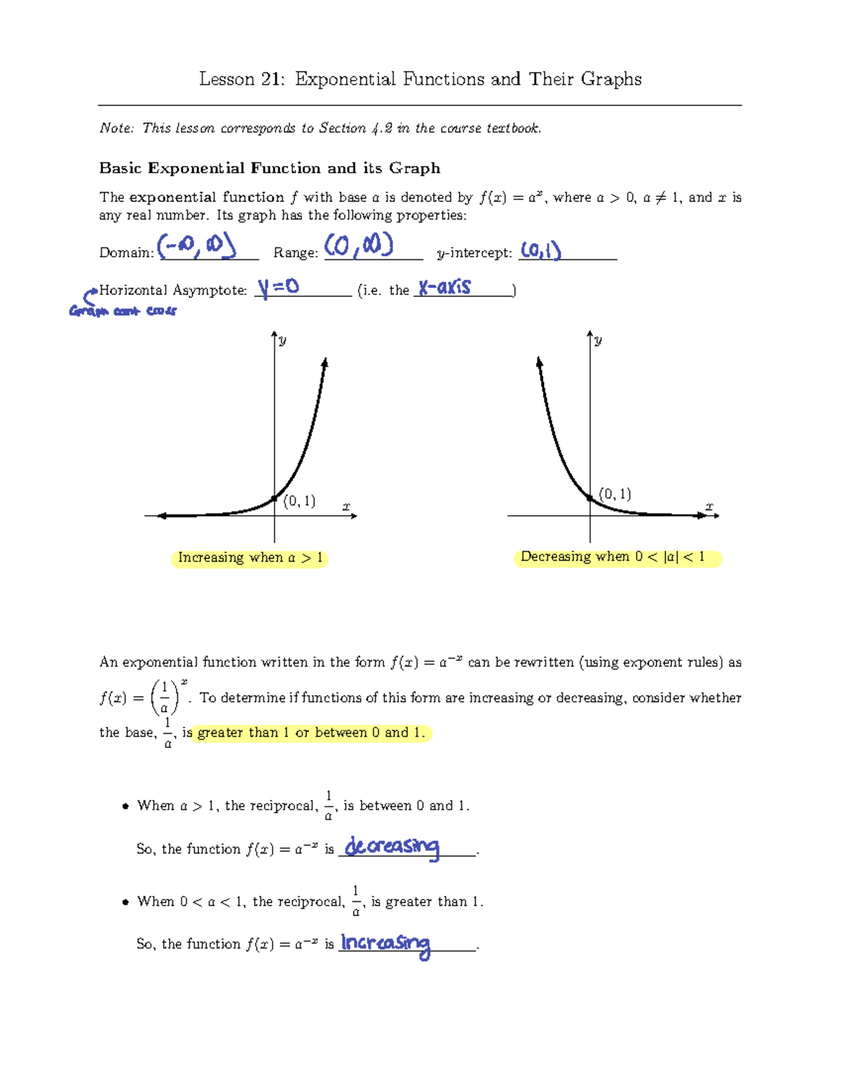M119 Note-Taking Guide Lesson 21 (JRS) - ####### Lesson 21: Exponential ...
