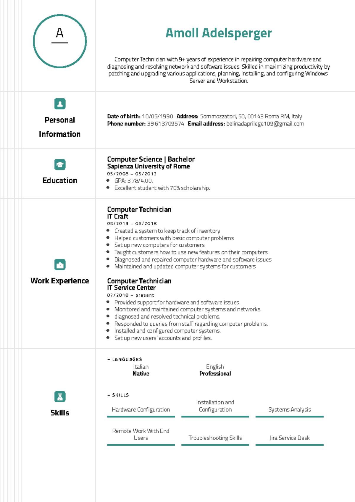 Amoll Adelsperger - CV creation - A Amoll Adelsperger Computer ...