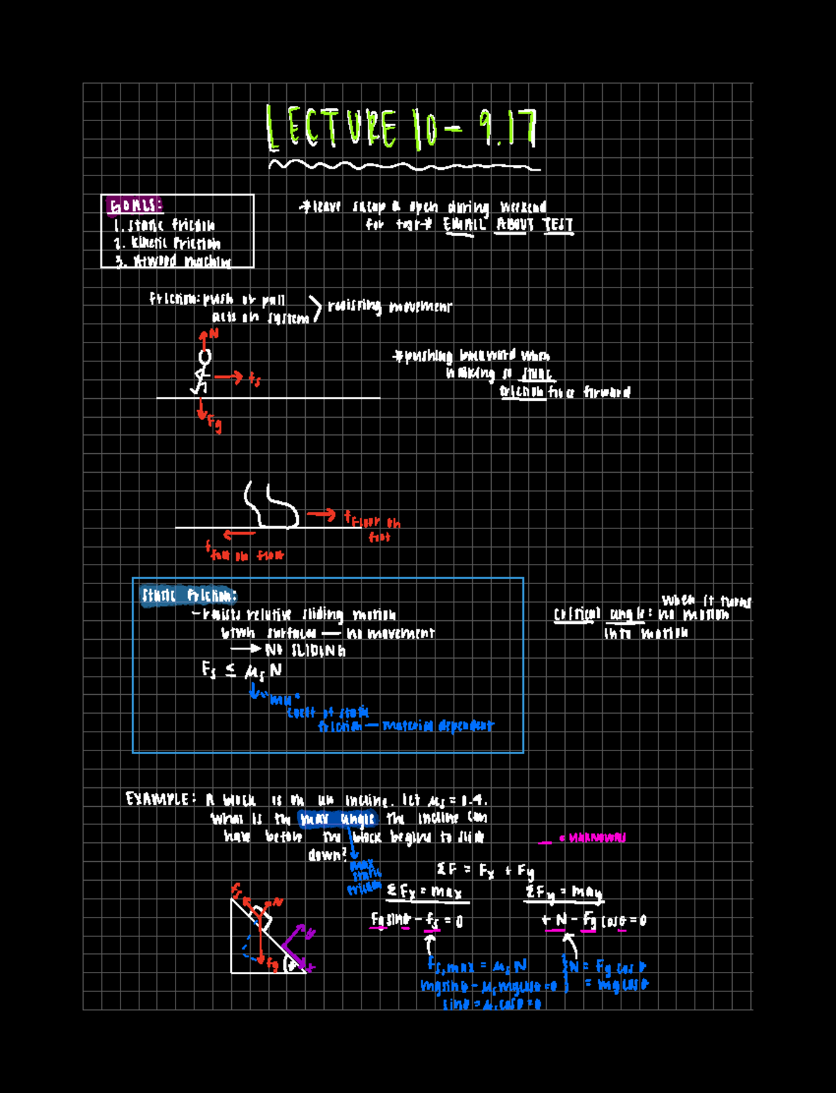 Lecture 9 - ####### LEGTUKEN 9 lt GOALS leave sacup Q open during weekend 1 staticfriction for ...
