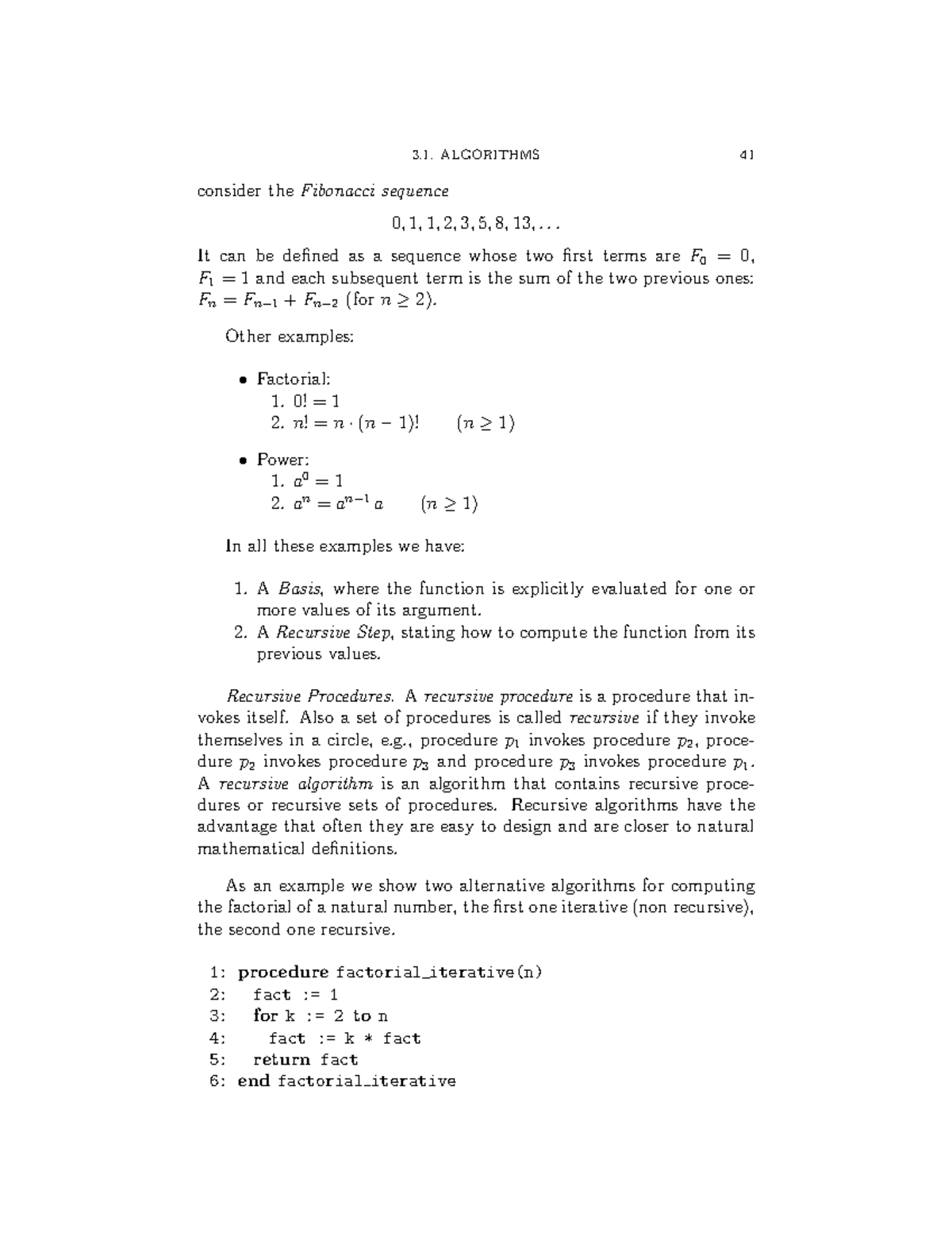 Recursive Procedures ALGORITHMS 41 Consider TheFibonacci Sequence 0