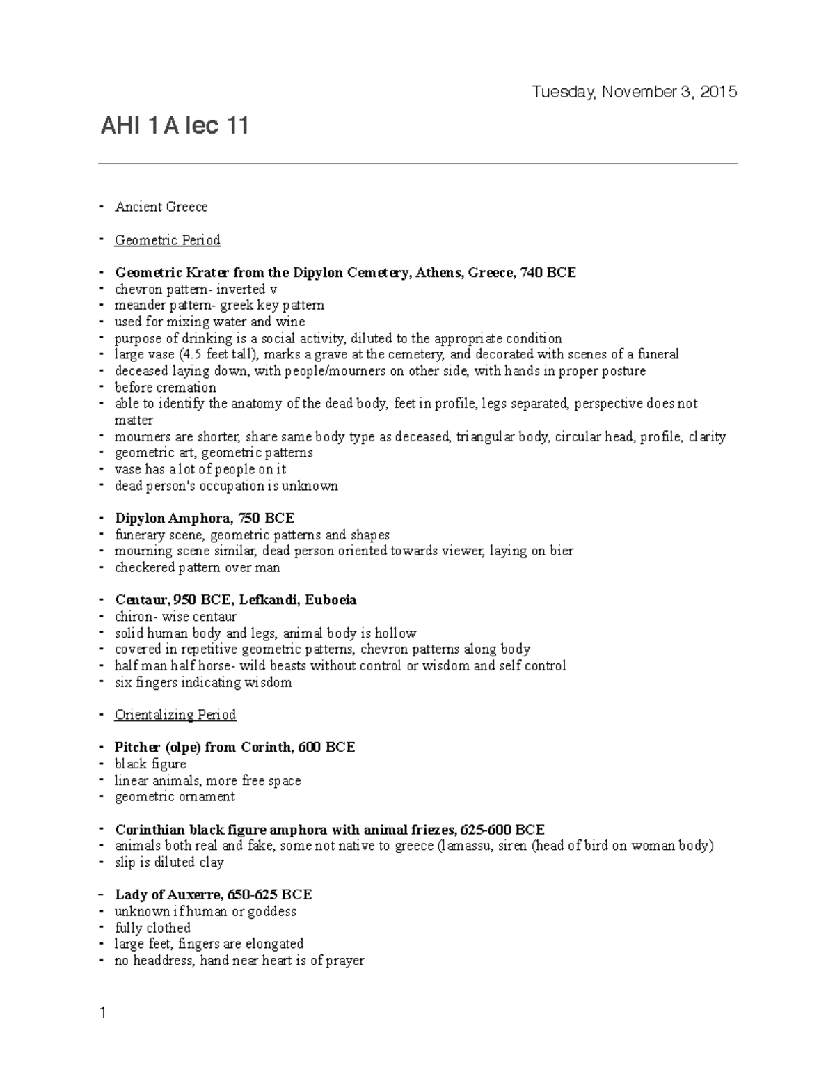 AHI 1A lec 11 - Lecture notes 11 - Tuesday, November 3, 2015 AHI 1A lec ...