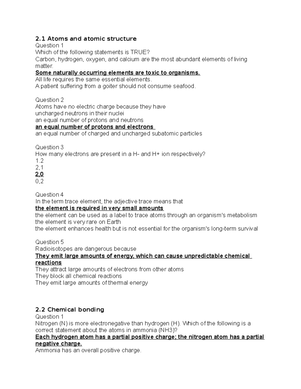 Chapter 2 - 2 Atoms and atomic structure Question 1 Which of the ...
