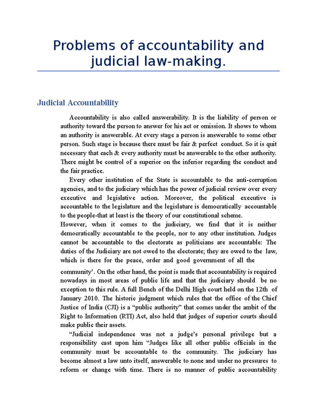 Problems of accountability and judicial law-making - Judicial ...