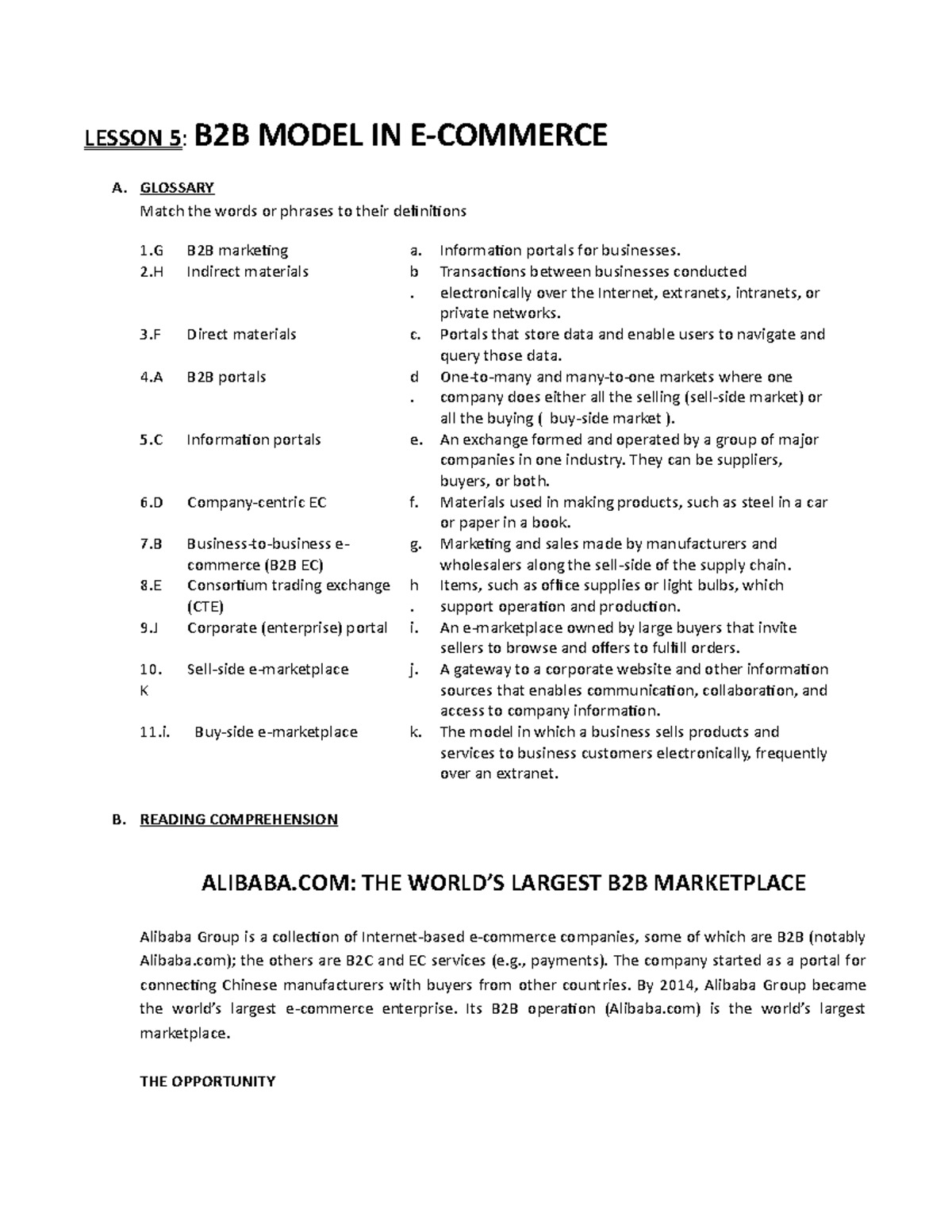 Lesson 5 - Alibaba thuật ngữ - LESSON 5 : B2B MODEL IN E-COMMERCE A ...