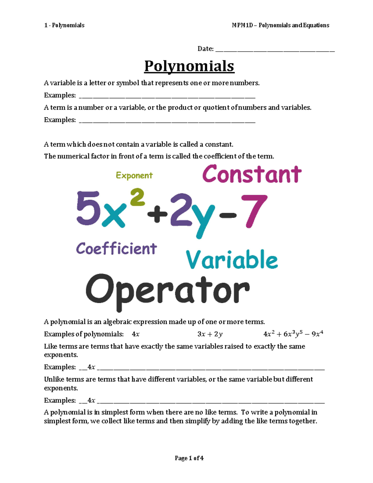 01 - Polynomials - Notes - Date ...