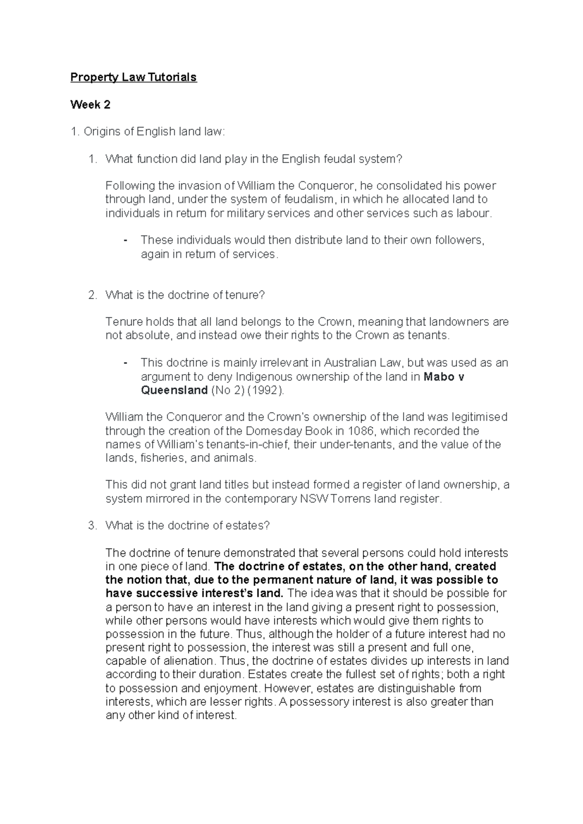 Property Law Tutorials - Property Law Tutorials Week 2 Origins of English land law: What ...