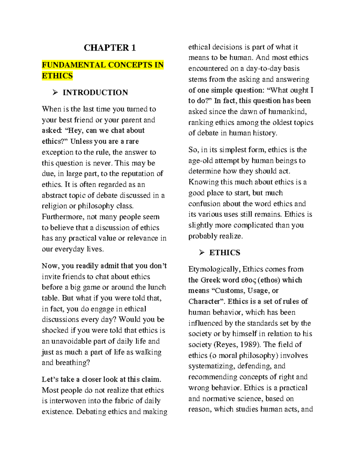 Ethics-Final-Reviewer-Prelim - CHAPTER 1 FUNDAMENTAL CONCEPTS IN ETHICS INTRODUCTION When is the ...