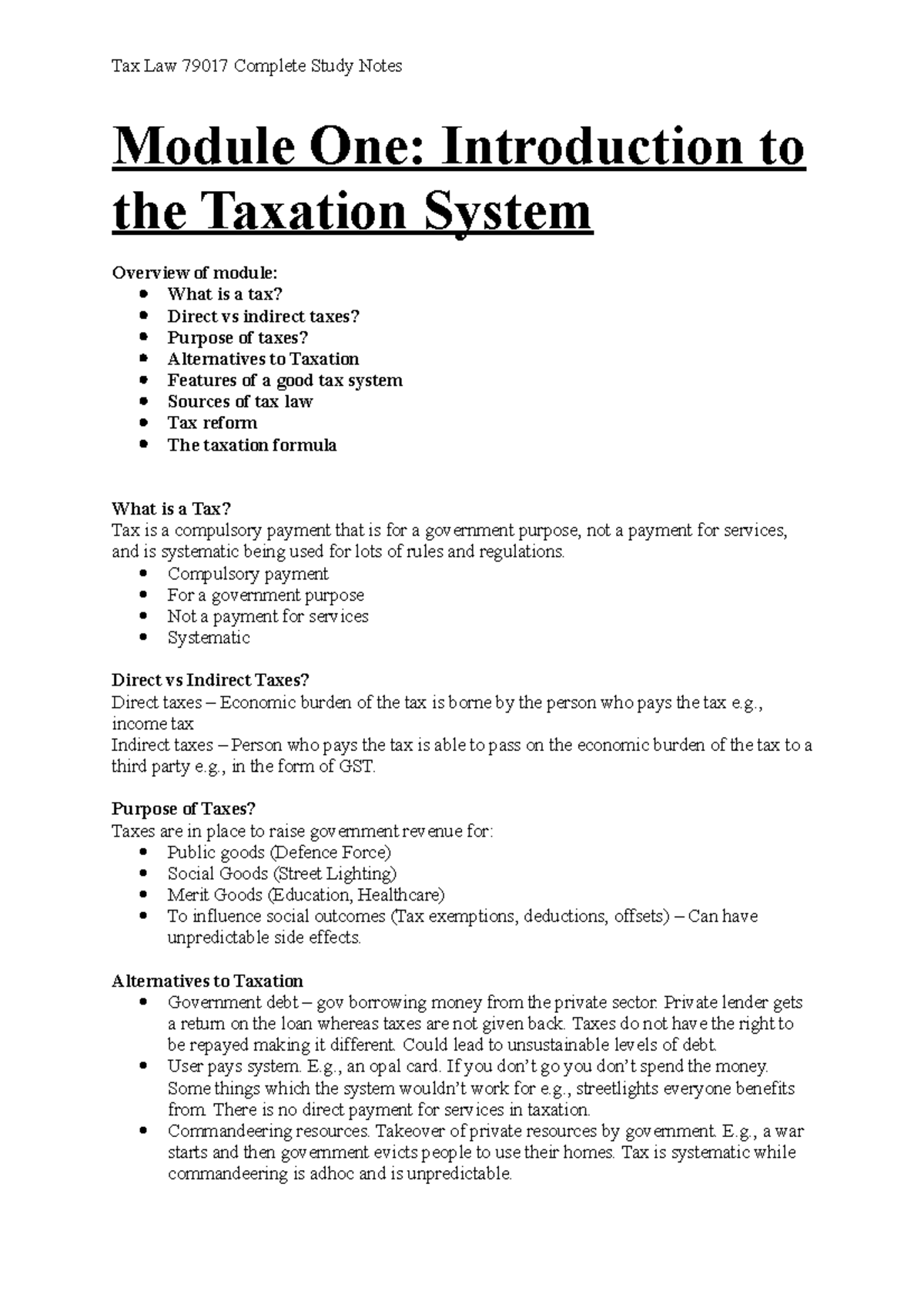 Taxation Law Complete Study Notes - Module One: Introduction to the ...