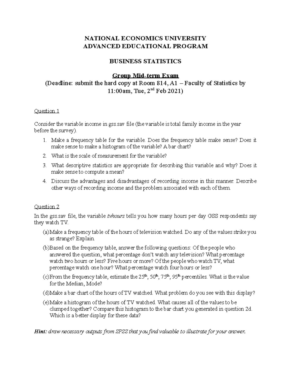 Mid-term exam1 group - mid term exam - NATIONAL ECONOMICS UNIVERSITY ...