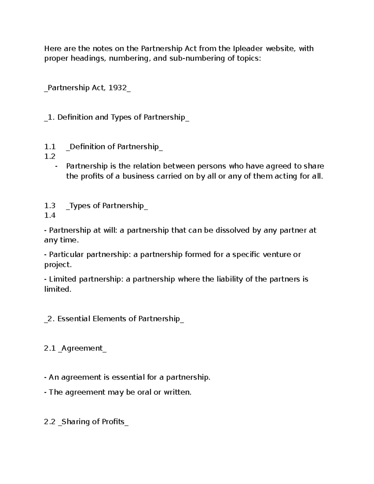 Contract law - Notes - Here are the notes on the Partnership Act from ...