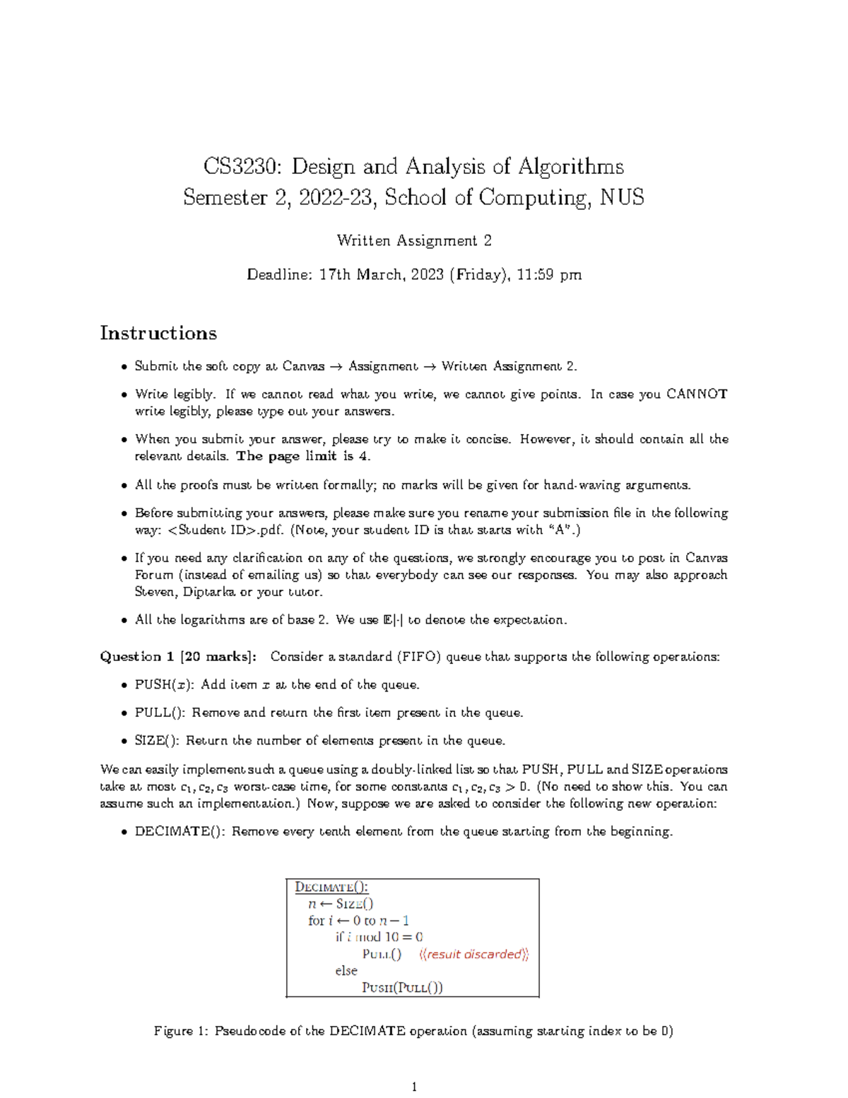Written assignment 2 - CS3230: Design and Analysis of Algorithms Semester 2, 2022-23, School of ...