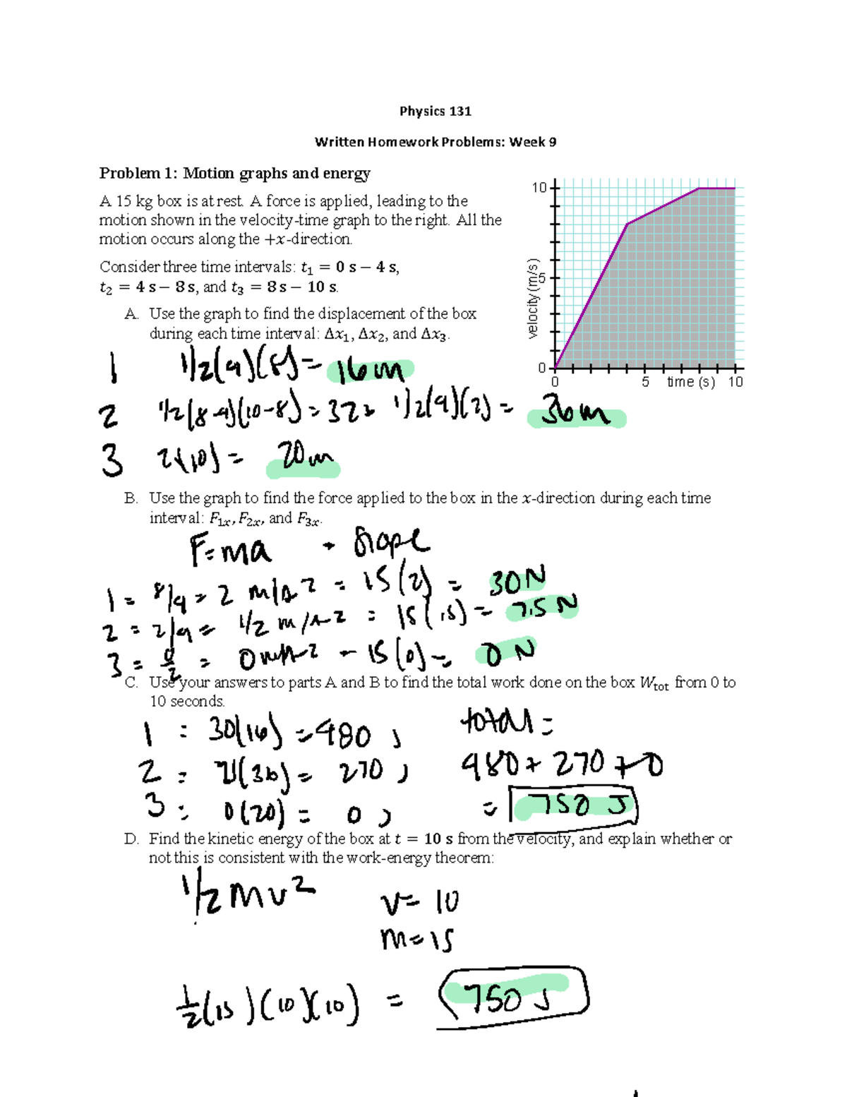 Phys 131 week9 Energy Written - Physics 131 Written Homework Problems ...