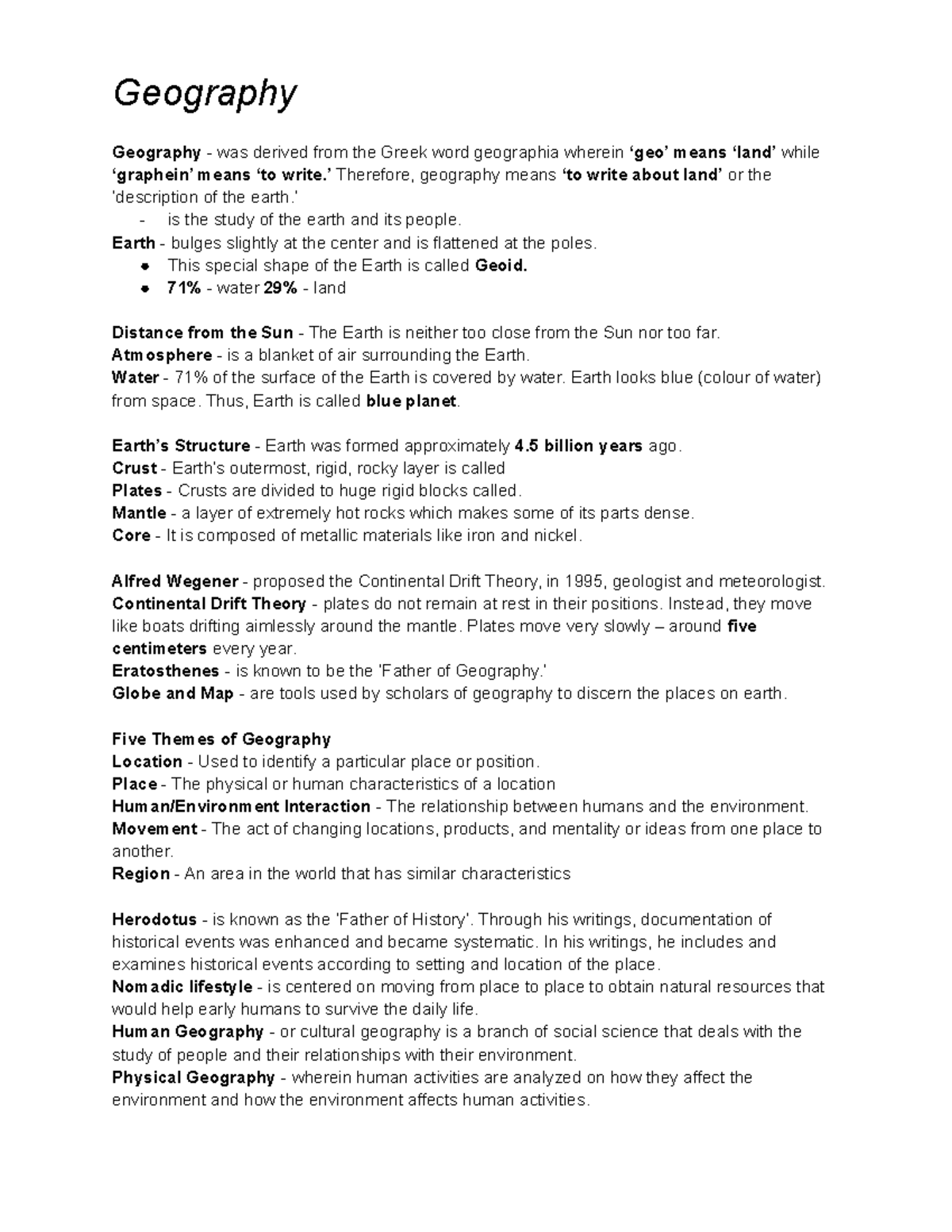 Geography Study Guide (8th Grade) - Geography Geography - was derived ...