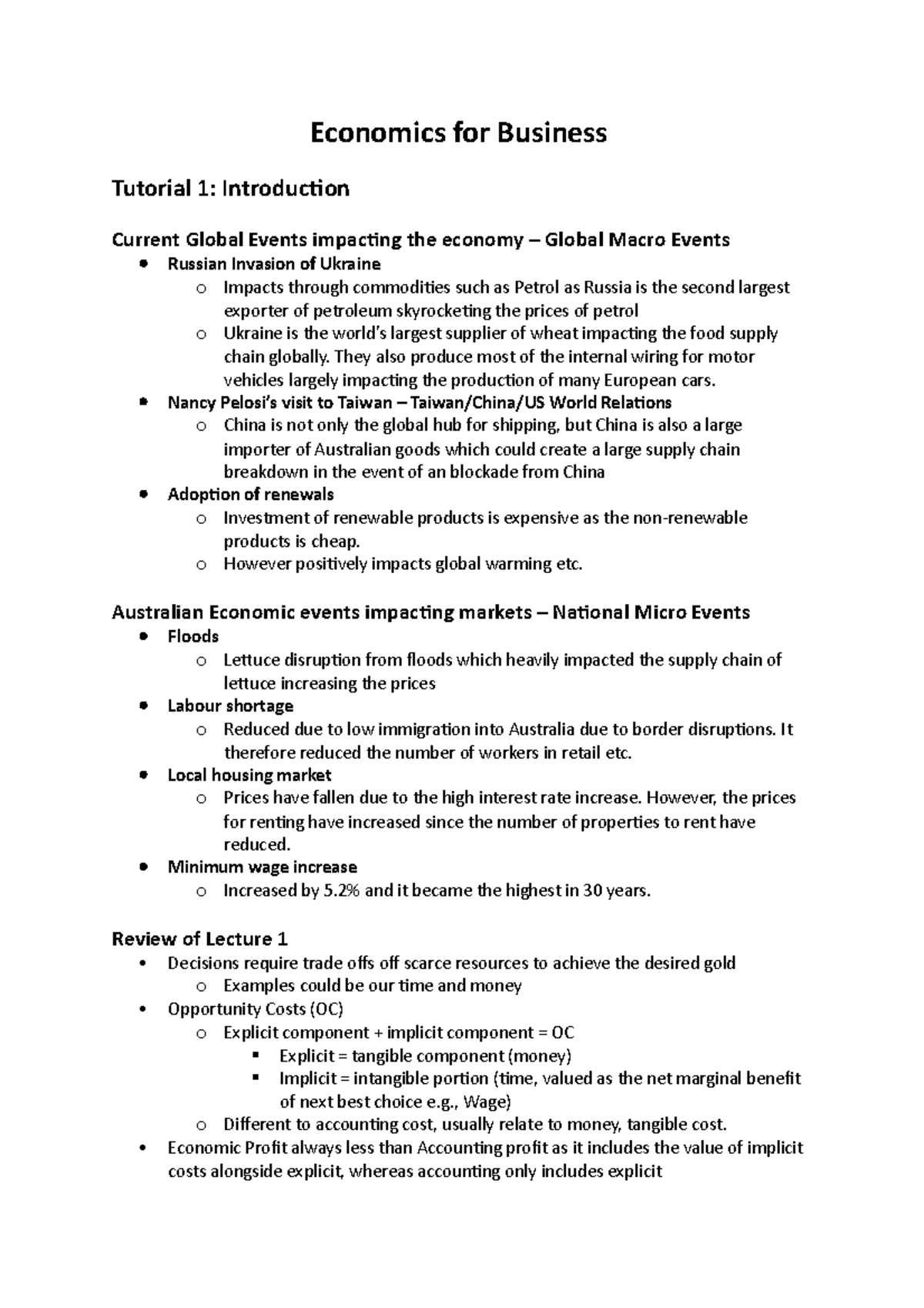 Economics for Business Notes - Economics for Business Tutorial 1 ...