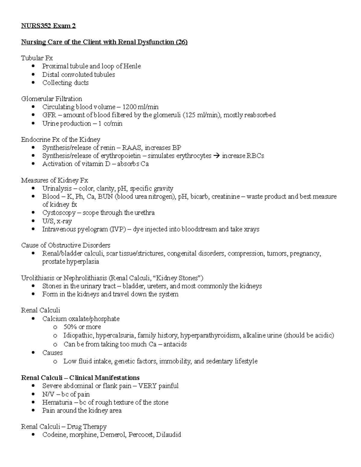 NURS352 Exam 2 - Lecture notes notes - NURS352 Exam 2 Nursing Care of ...