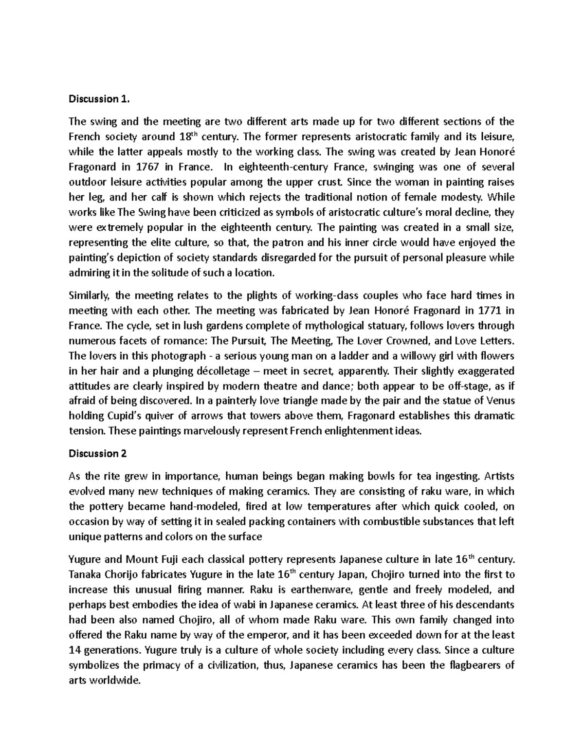 66 - fine art notes - Discussion 1. The swing and the meeting are two ...