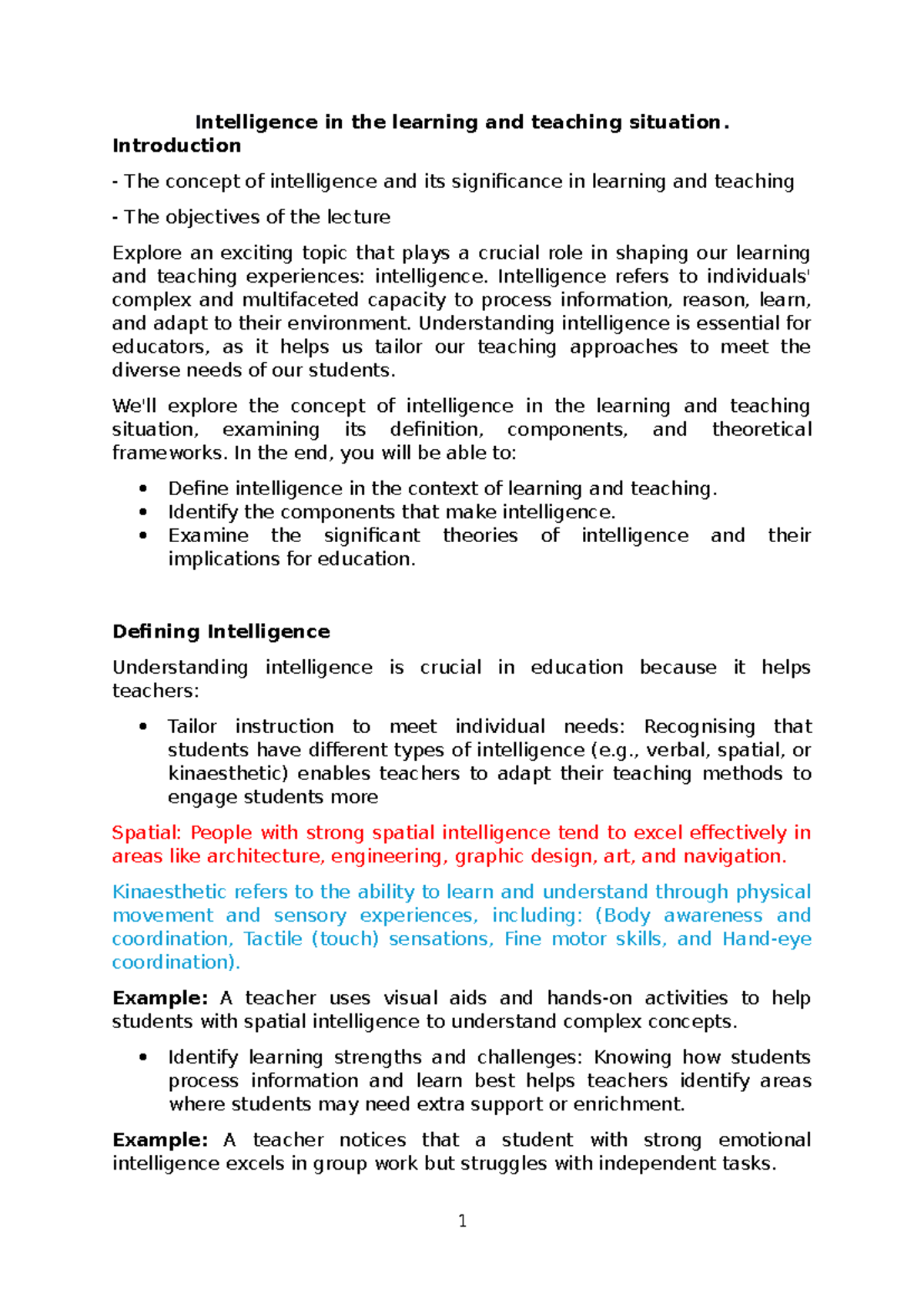 Intelligence in the learning and teaching situation 301024 ...