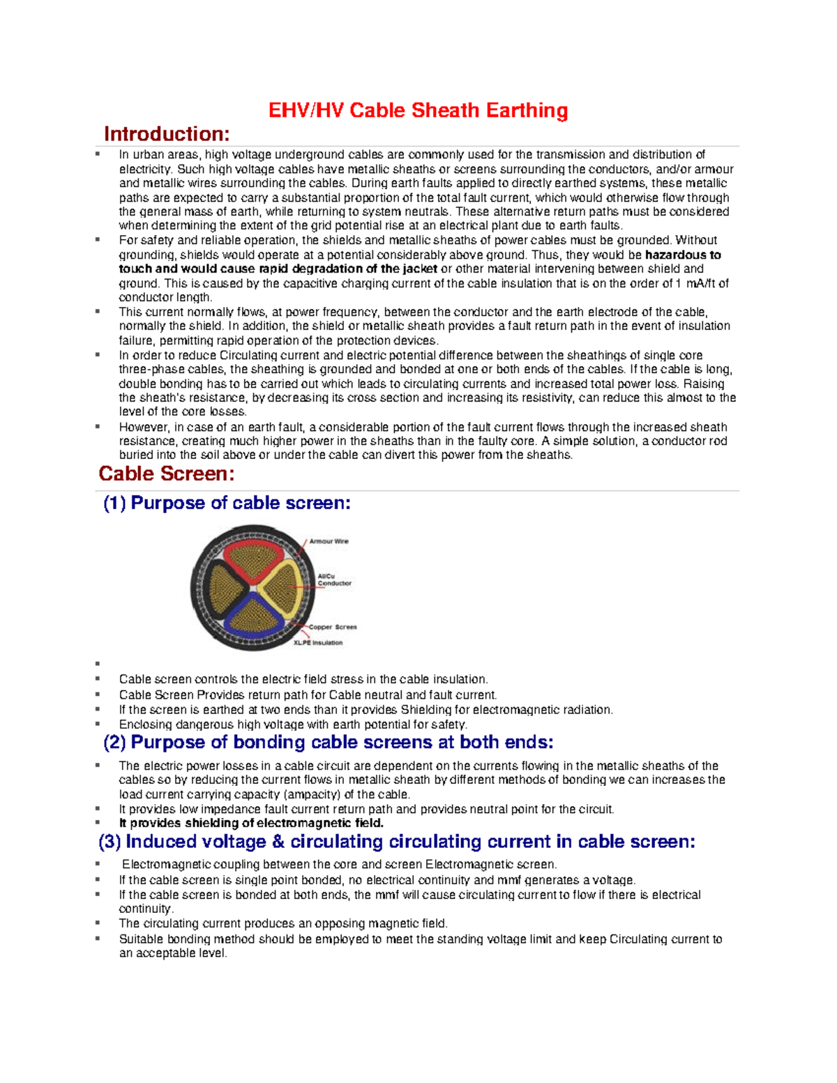 Ehvhvcable Sheath Earthing - EHV/HV Cable Sheath Earthing Introduction ...