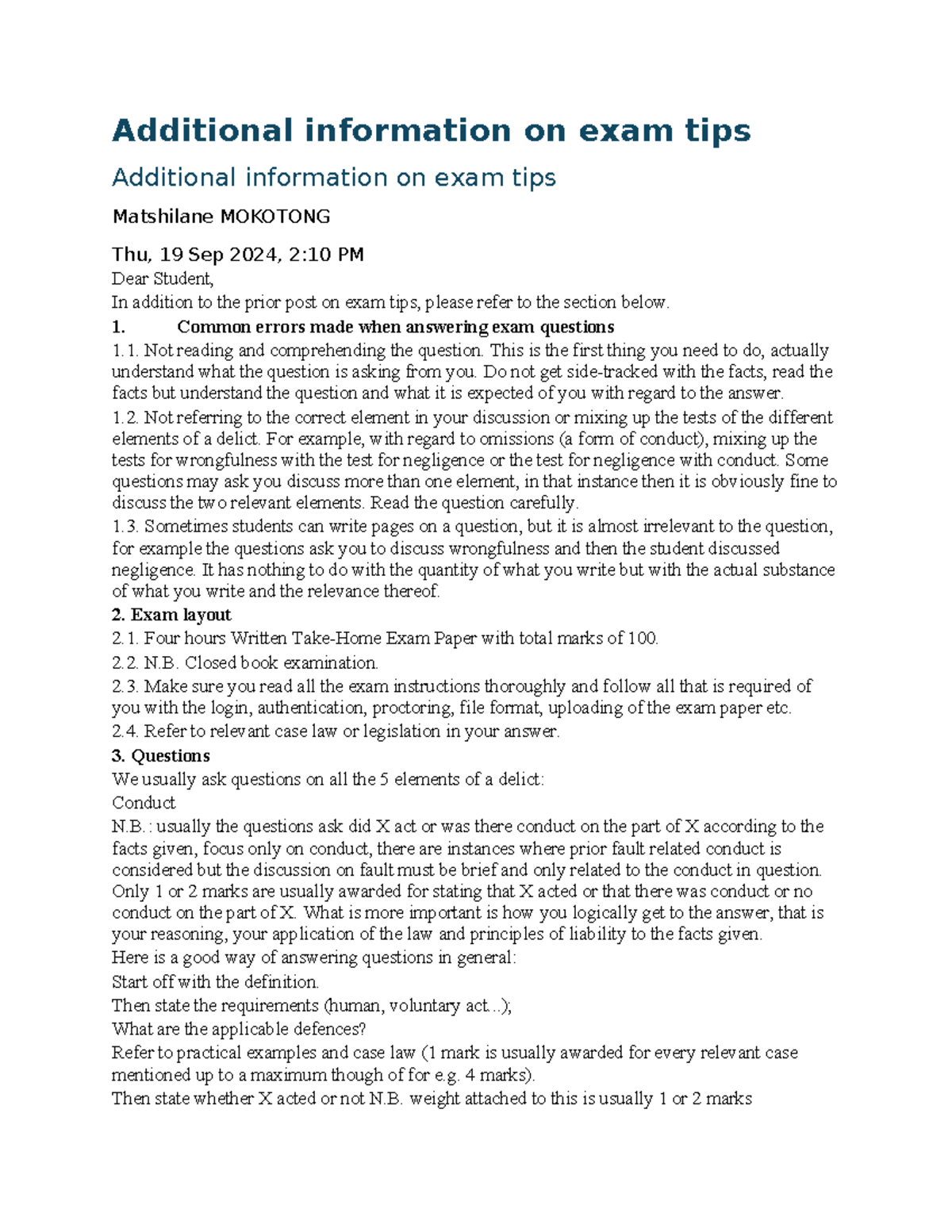 Additional examination info - Additional information on exam tips ...