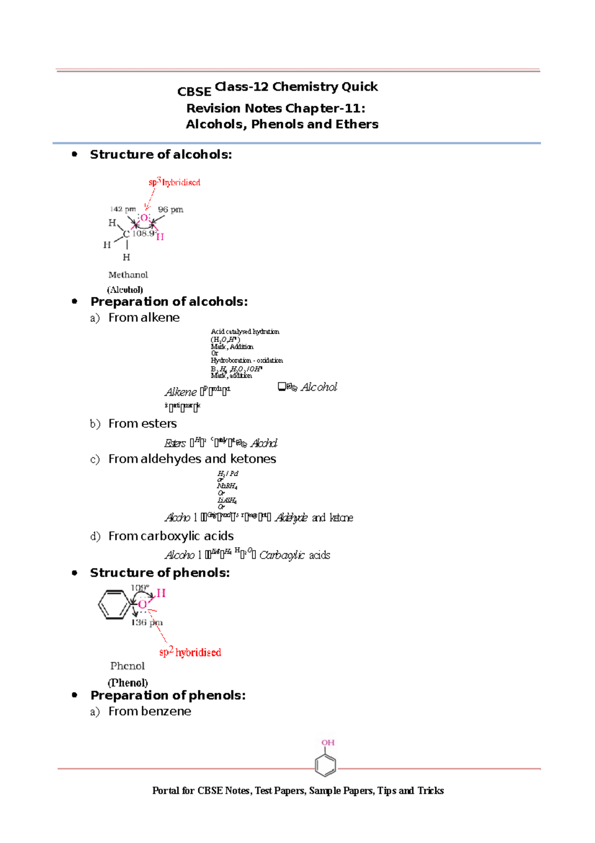 12 chemistry notes ch11 alcohols phenols and ethers - CBSE Class-12 ...
