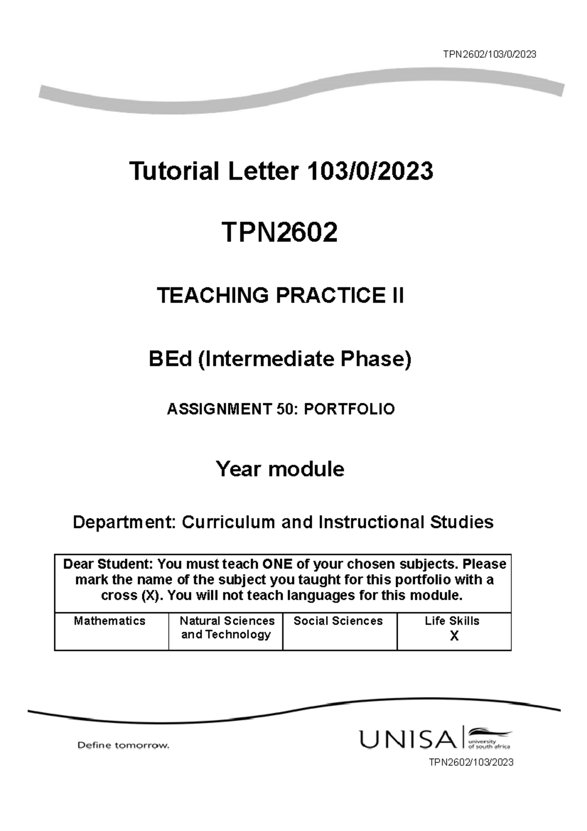 Portfoilo - portfoloi - TPN2602/103/0/ Tutorial Letter 103/0/ TPN ...