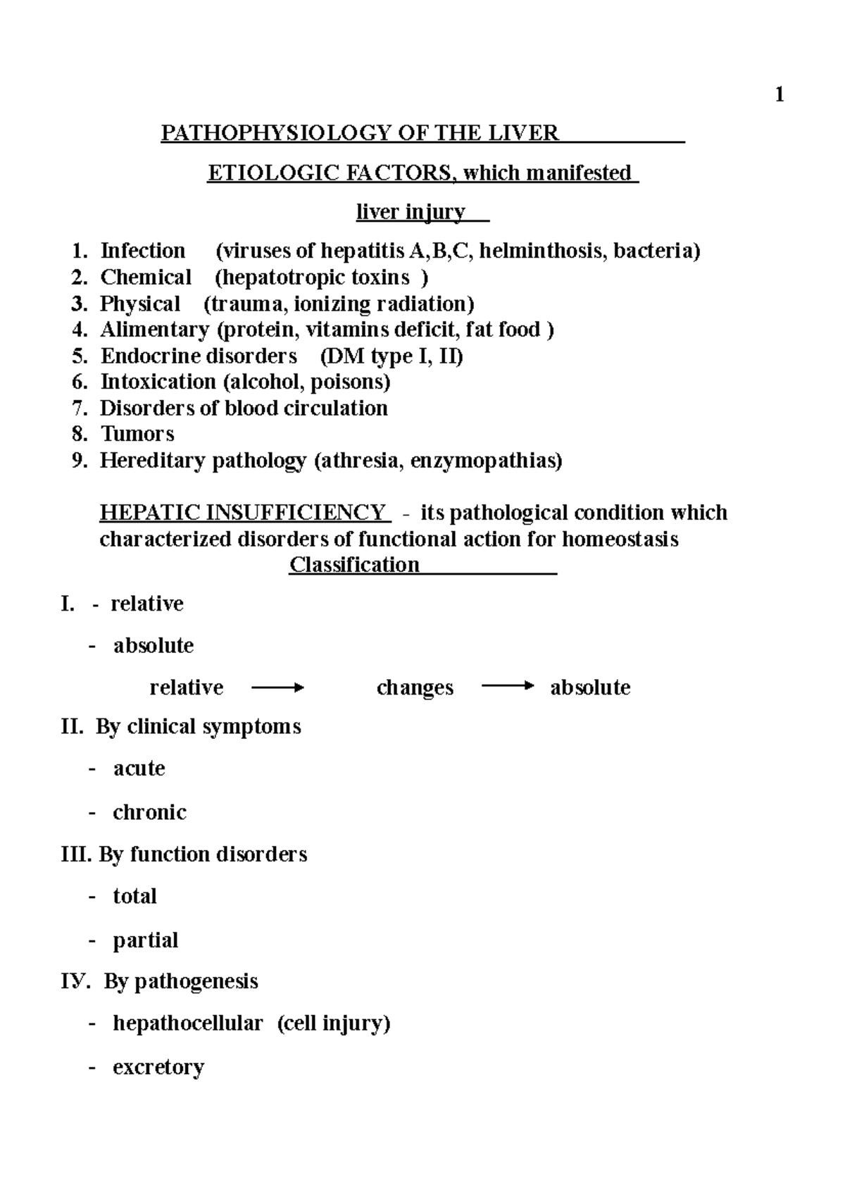Lecture Liver - 1 PATHOPHYSIOLOGY OF THE LIVER ETIOLOGIC FACTORS, which ...