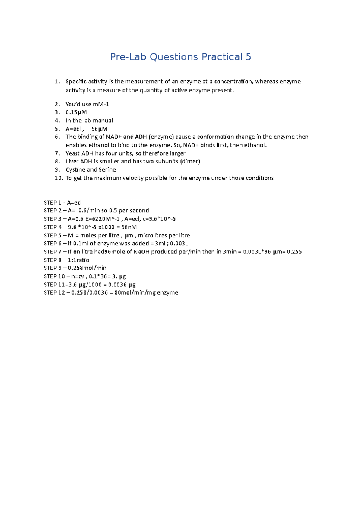 Pre lan qs - questions for pre lab - Pre-Lab Questions Practical 5 ...