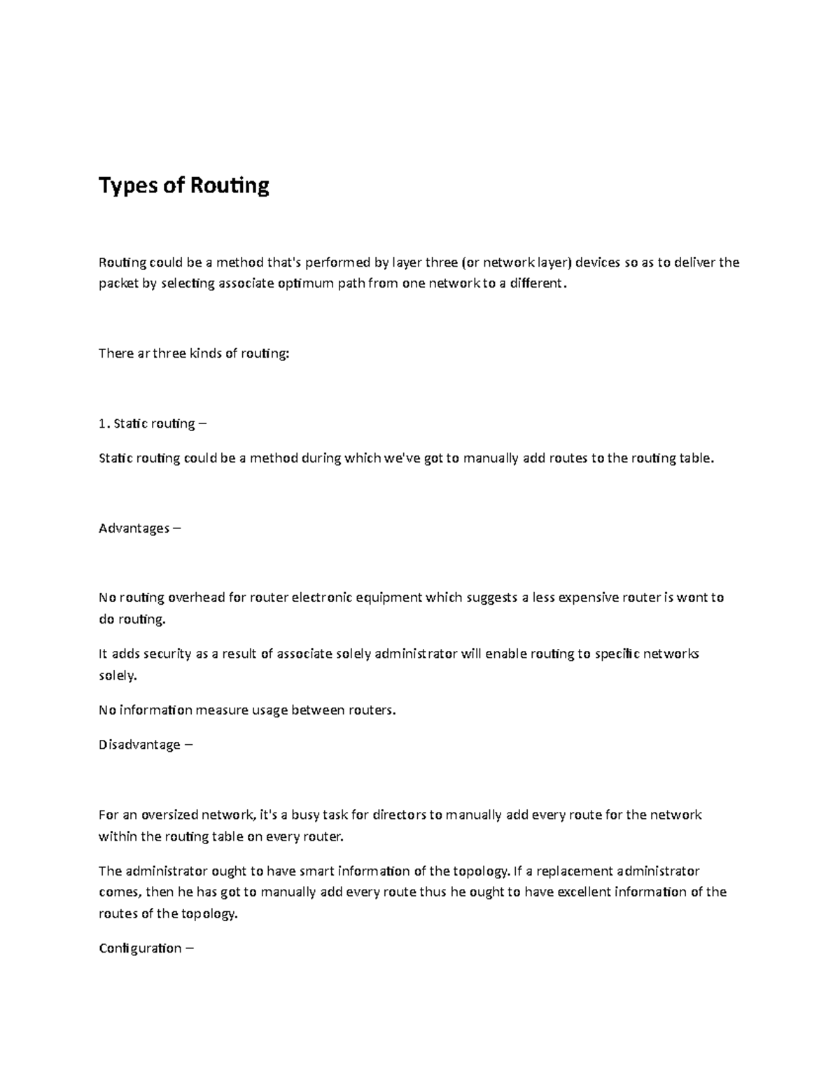 Types of Routing note - Types of Routing Routing could be a method that ...