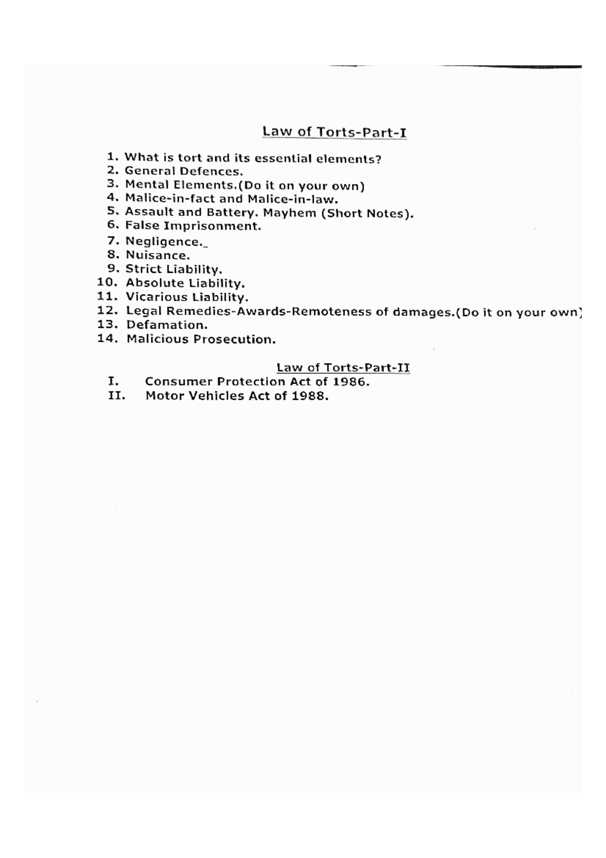 Law of Torts important Questions and Problem solving method - BA.LLB 5 ...