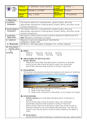LP English- Grade 1- Week 1- May 18, 2023 - School FC BARANDA ELEM ...